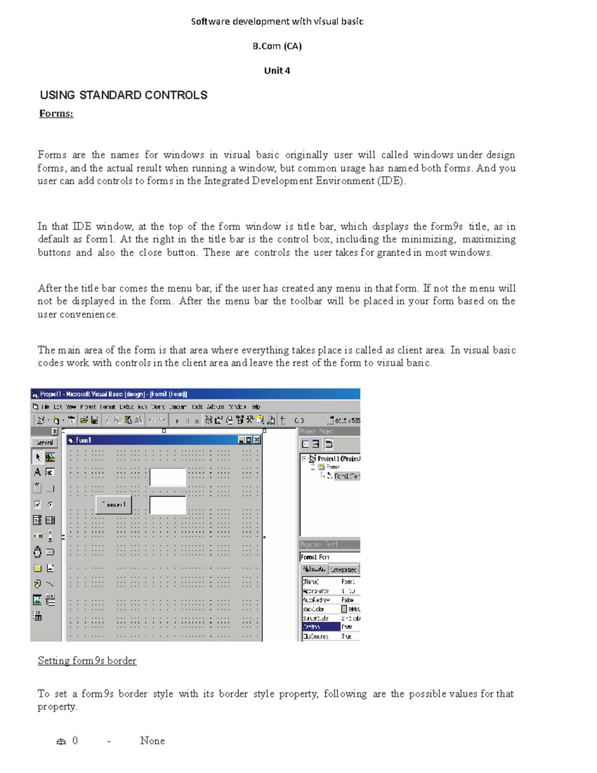 VB Notes: Standard Controls and Forms – Unit 4 for B.Com (CA) - Studocu