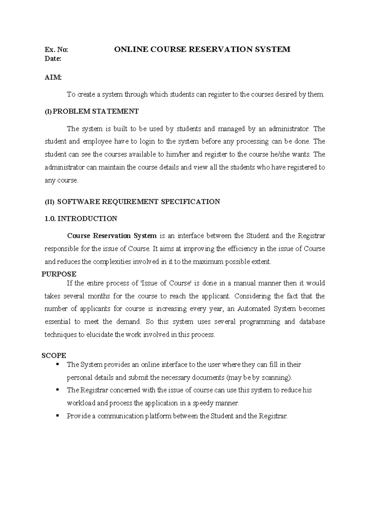 Online Course Reservation System Lab Manual - Overview and Details - Studocu