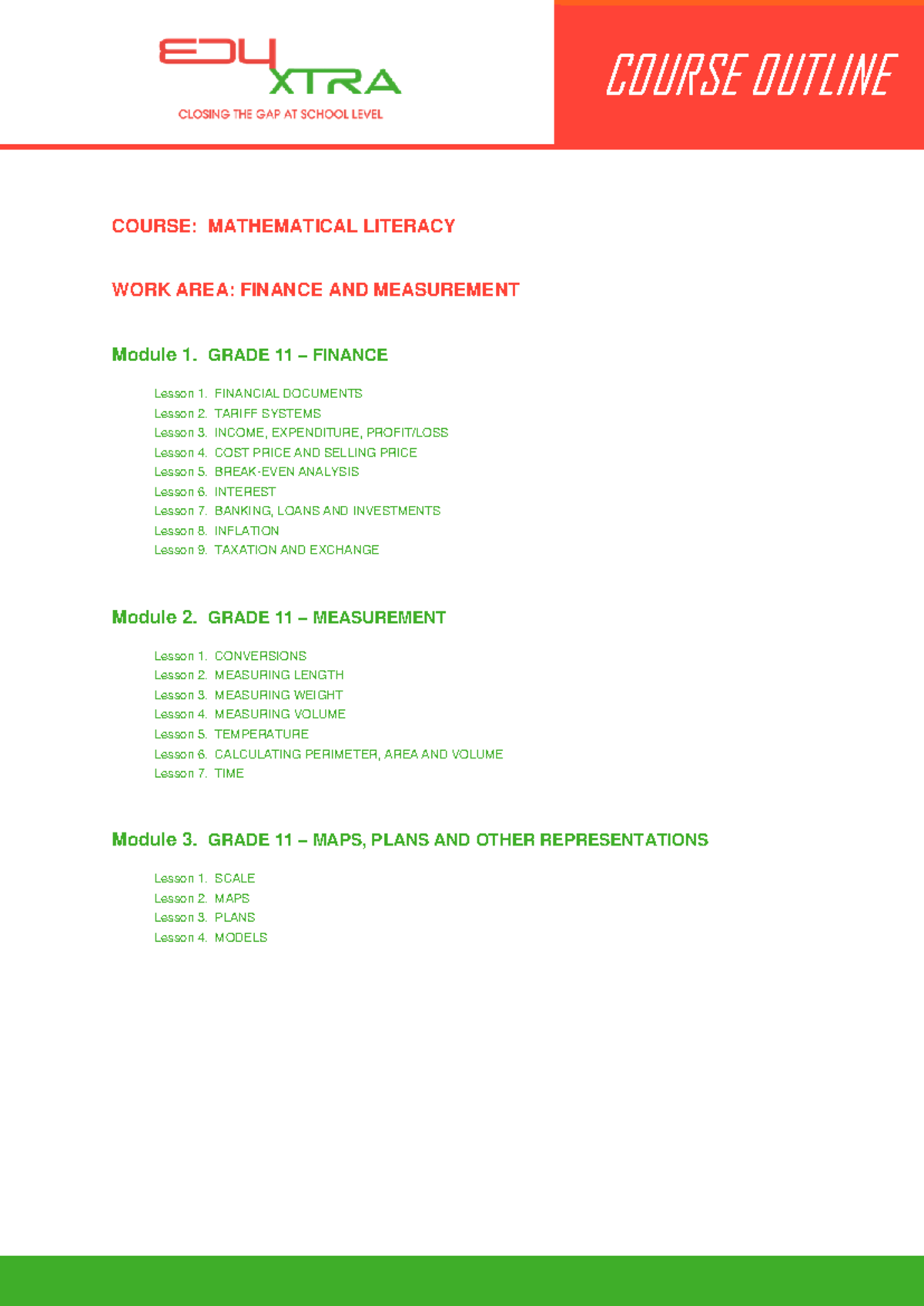 Mathematical Literacy Grade 11: Finance & Measurement Outline - Studocu