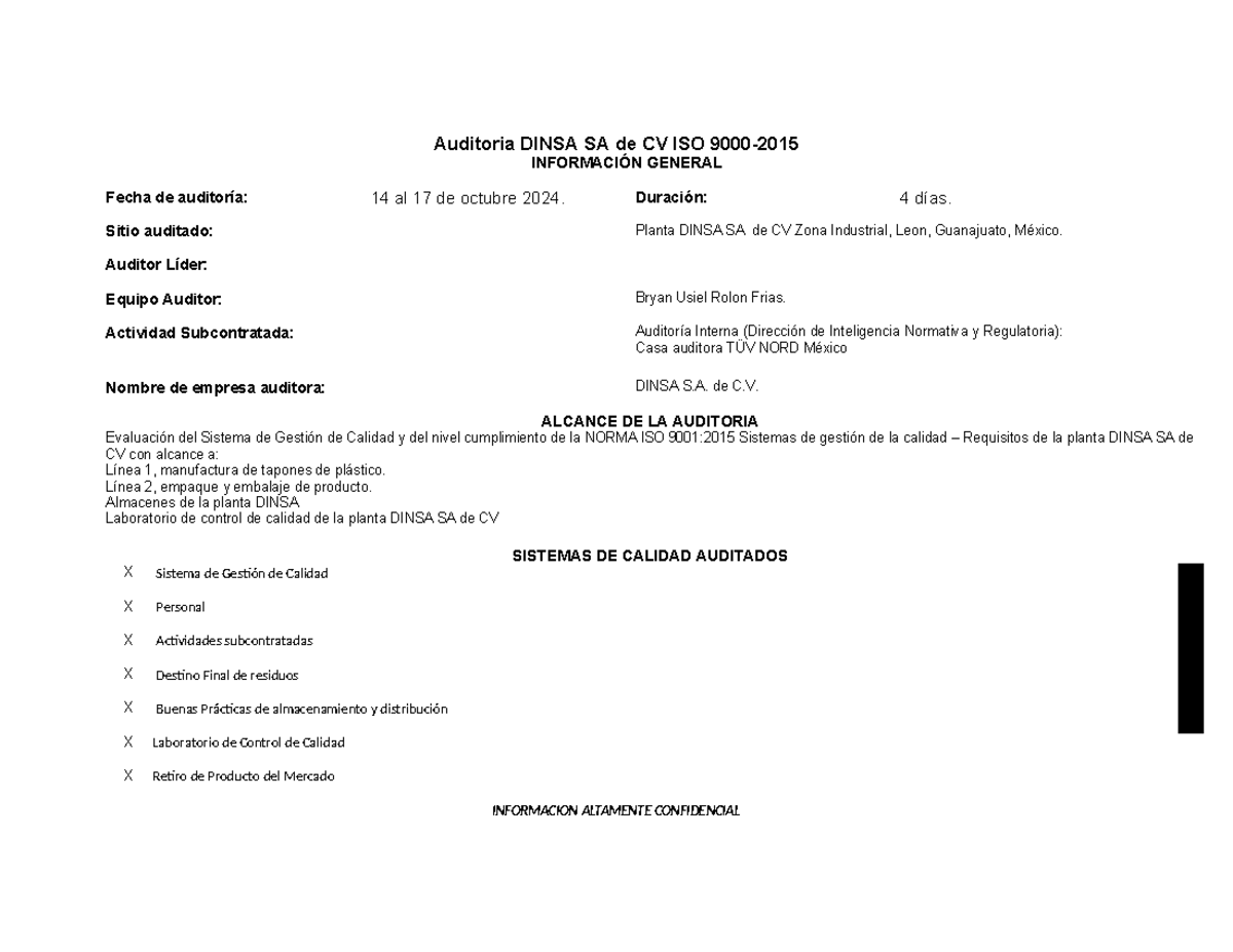 Auditoria Dinsa SA de CV ISO 9000 copia - Auditoria DINSA SA de CV ISO ...