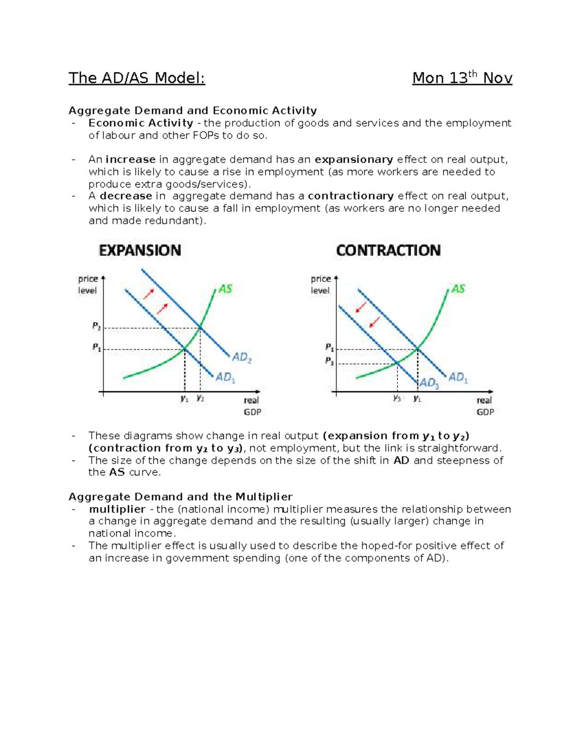The AD:AS Model - Econ 101 Lecture Notes on Aggregate Demand & Supply ...