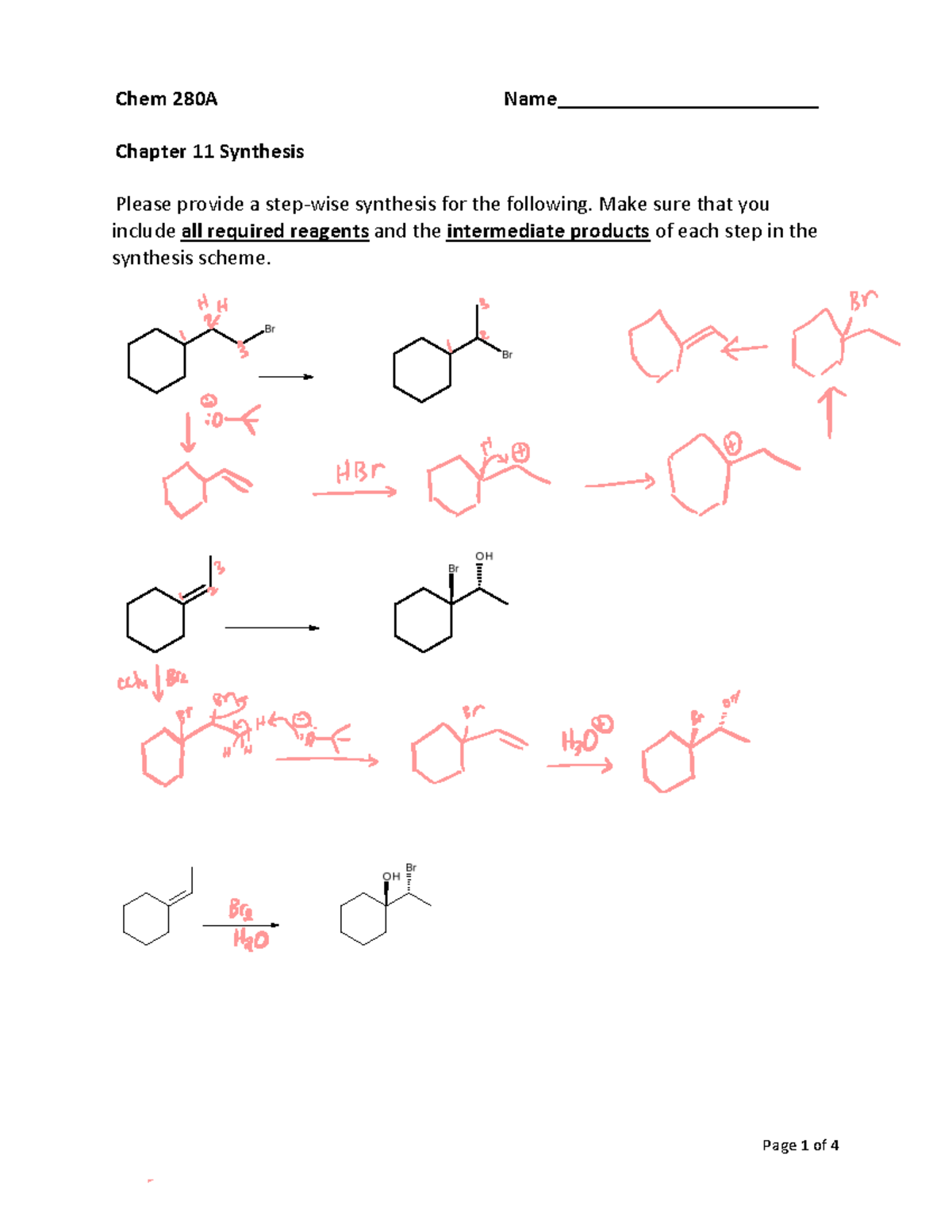 Chem 280A - Chapter 11 Synthesis Worksheet with Answers - Studocu