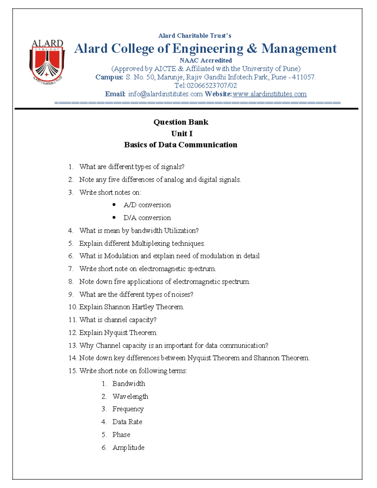 QB - Data Communication Question Bank for Engineering Studies - Studocu