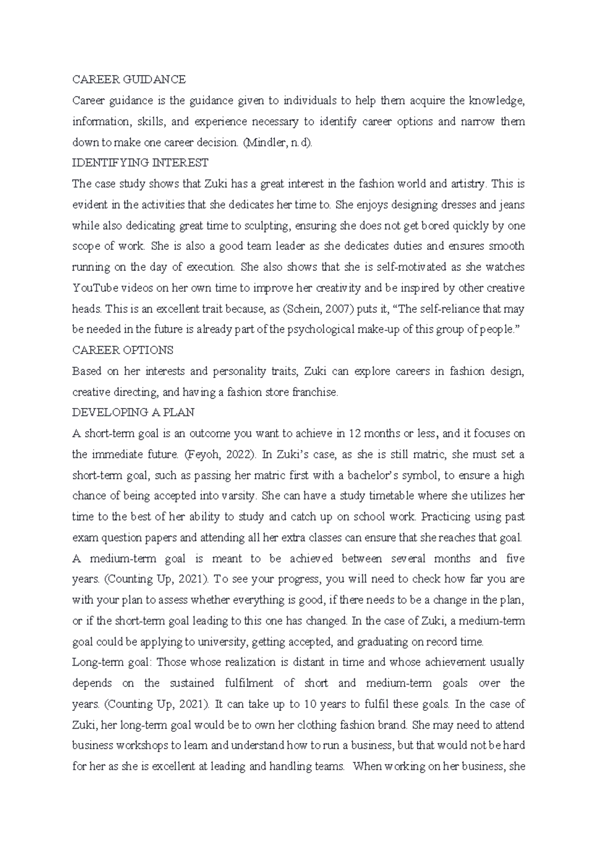 Career Guidance Insights - PRAC Document on Career Planning - Studocu