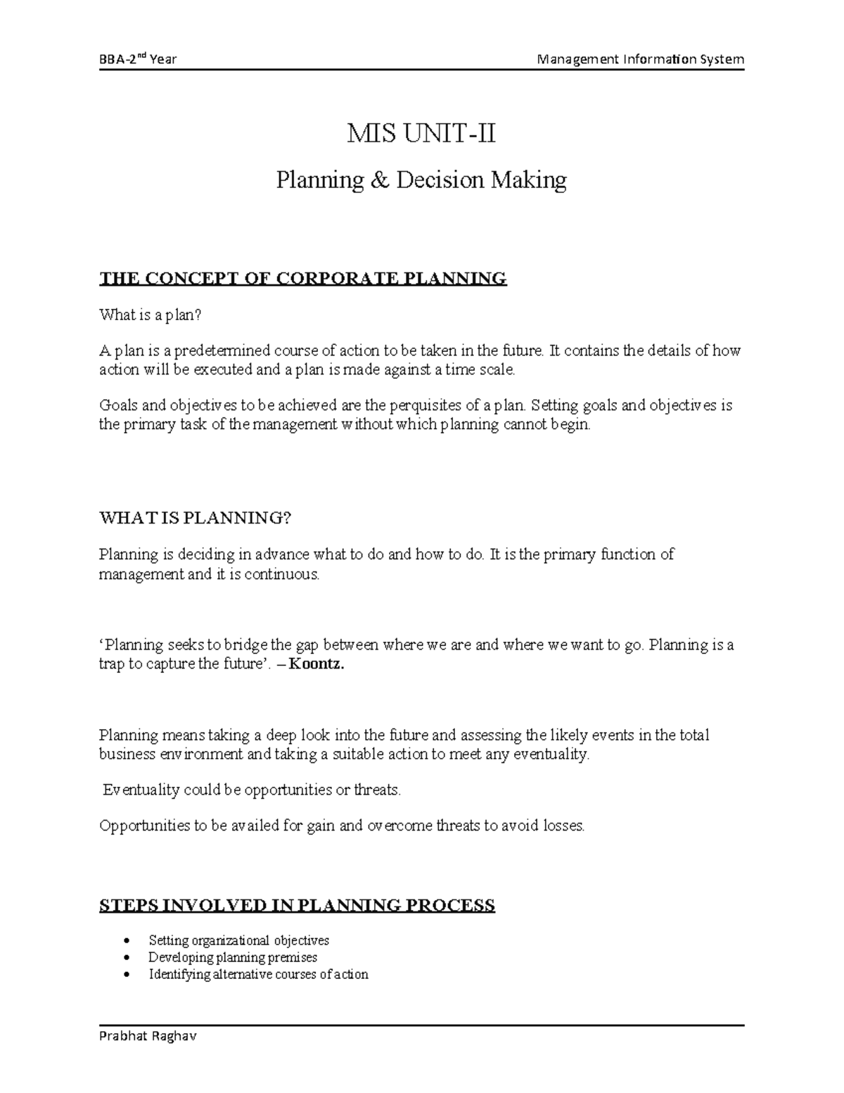MIS UNIT-2 - Planning & Decision Making in Management Information ...