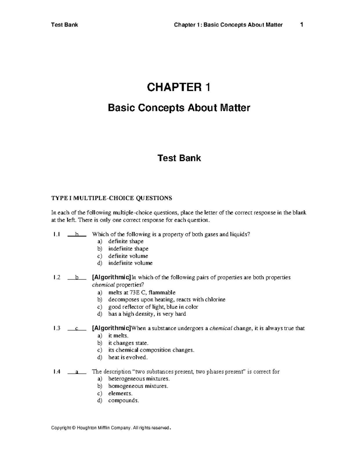 Intro to Biochem Practice Test - Test Bank Chapter 1: Basic Concepts ...