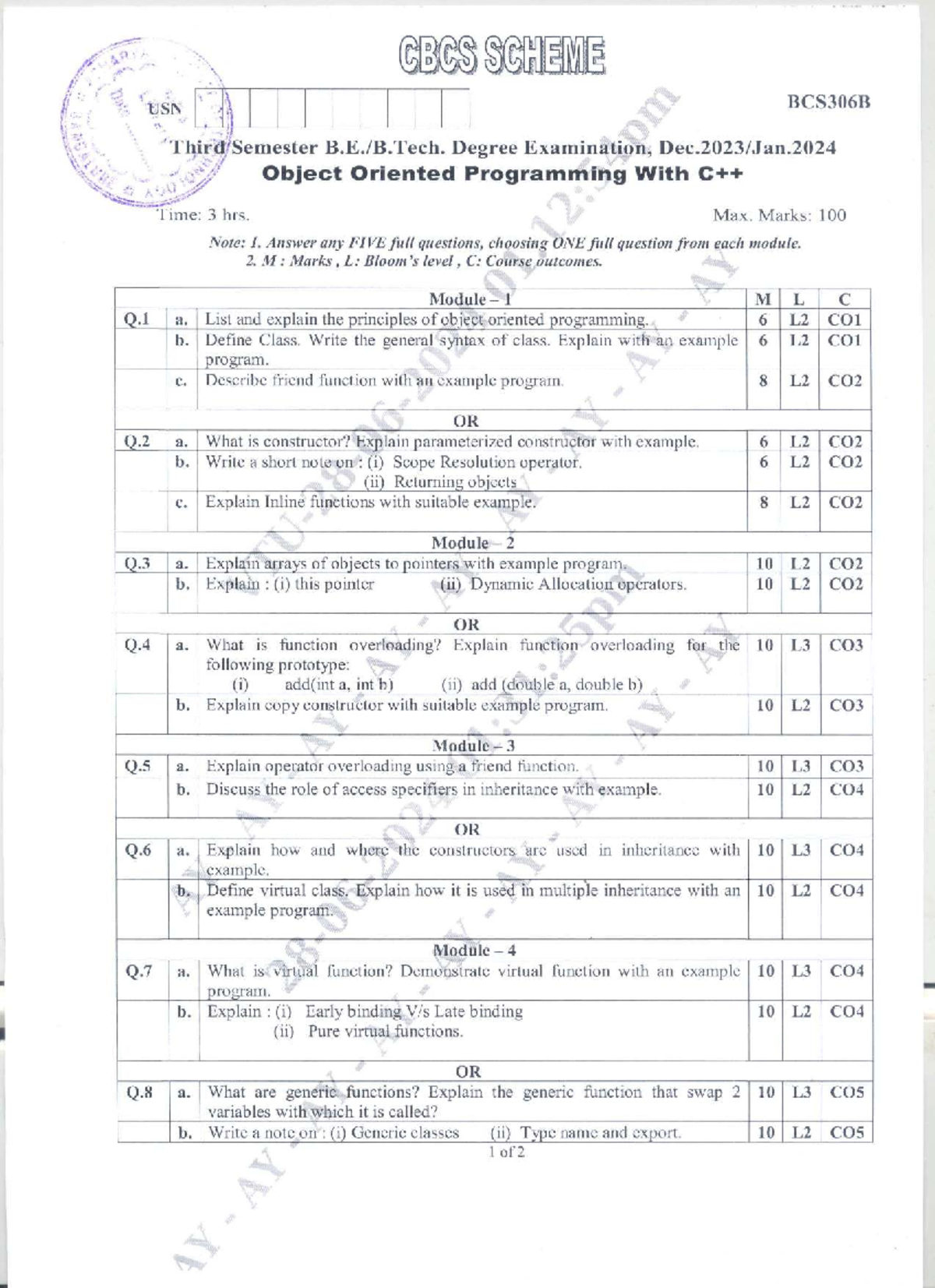 BCS306B - Object Oriented Programming Exam Questions and Solutions ...