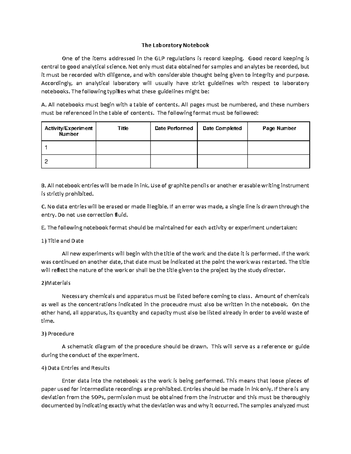 Laboratory notebook - The Laboratory Notebook One of the items ...