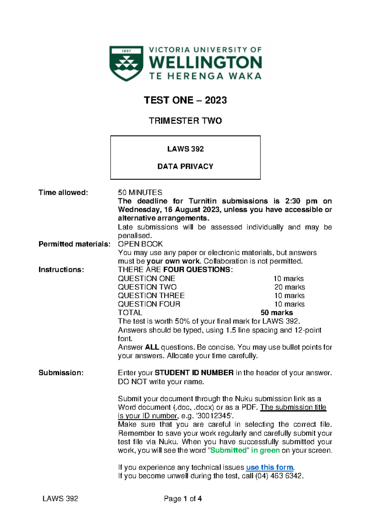 LAWS 392 Data Privacy Midterm Test - 2023 Overview and Questions - Studocu