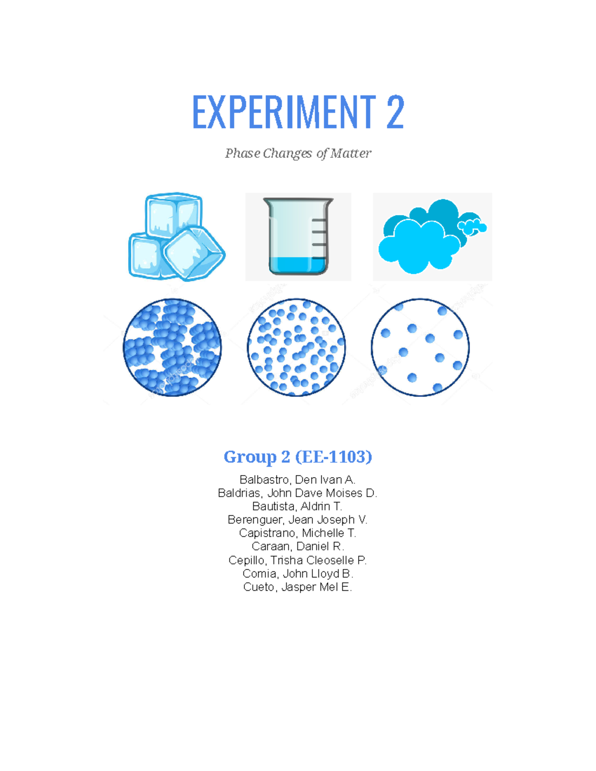 Comia - Group 2 EE-1103 Experiment 2 - EXPERIMENT 2 Phase Changes of Matter Group 2 (EE-1103 ...