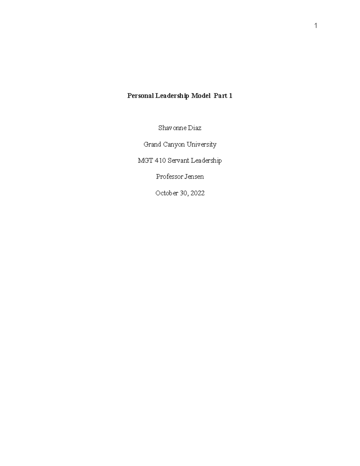 MGT 410 Personal Leadership Model: Values and Levels Explained - Studocu