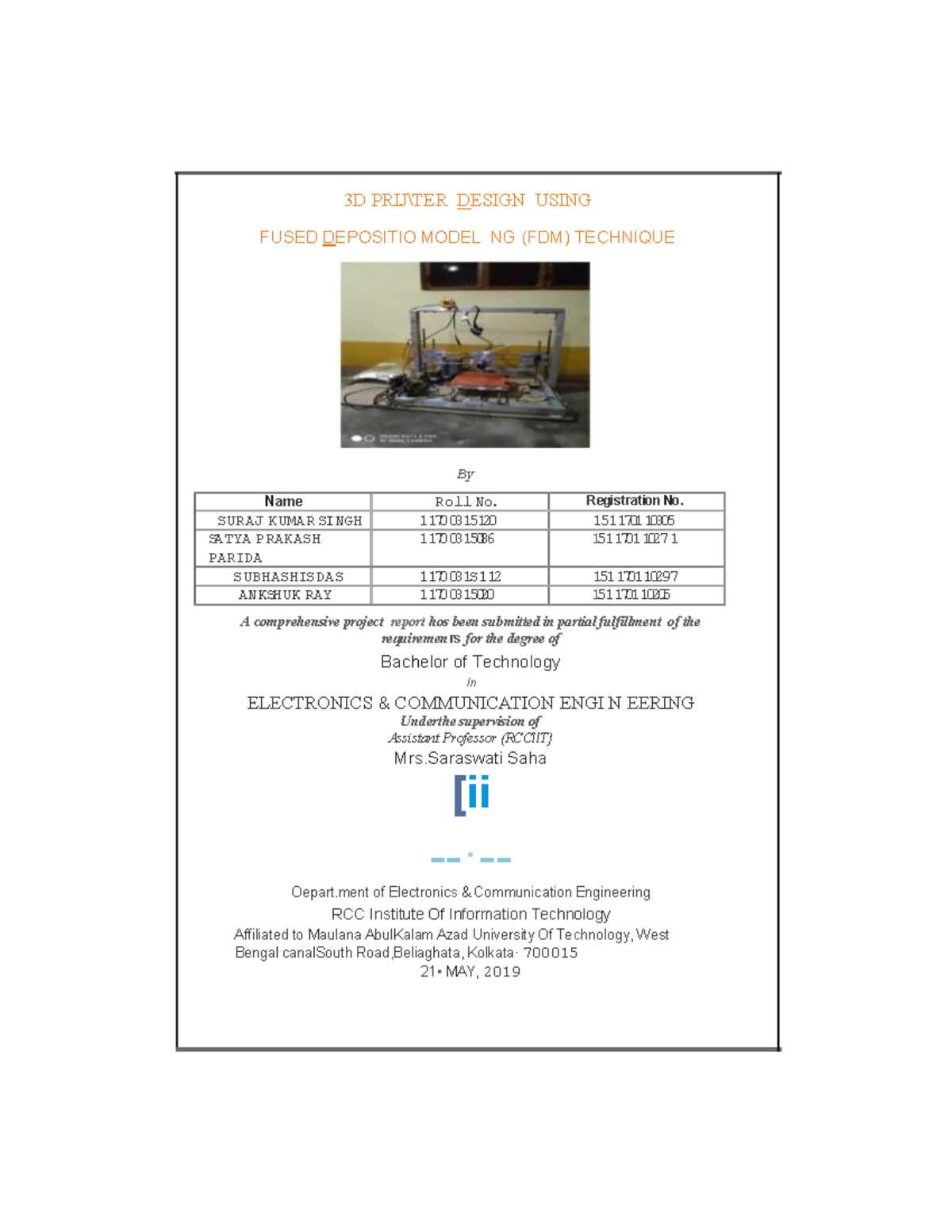 3D DESIGN USING FDM TECHNIQUE - B.Tech Project Report - Studocu