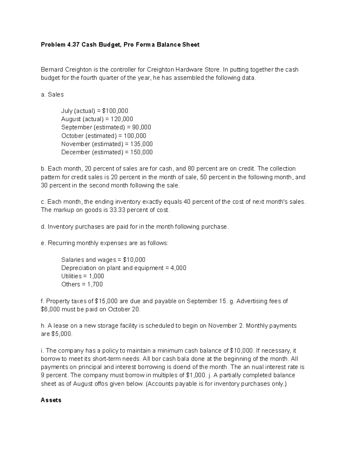 Budgeting Practice: Cash Budget & Pro Forma Balance Sheet Analysis ...