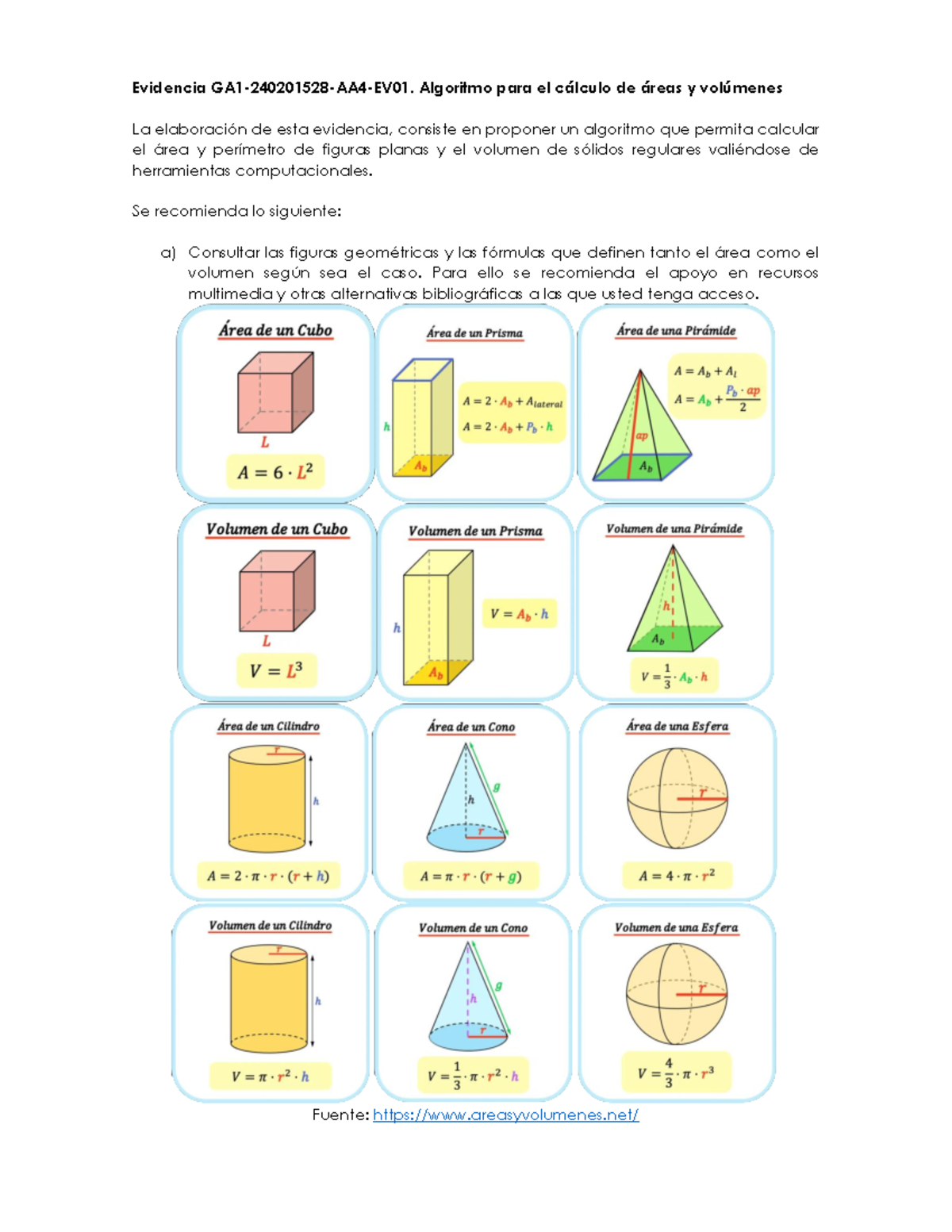 Algoritmo para Cálculo de Áreas y Volúmenes (GA1-2402015 AA4-EV01 ...