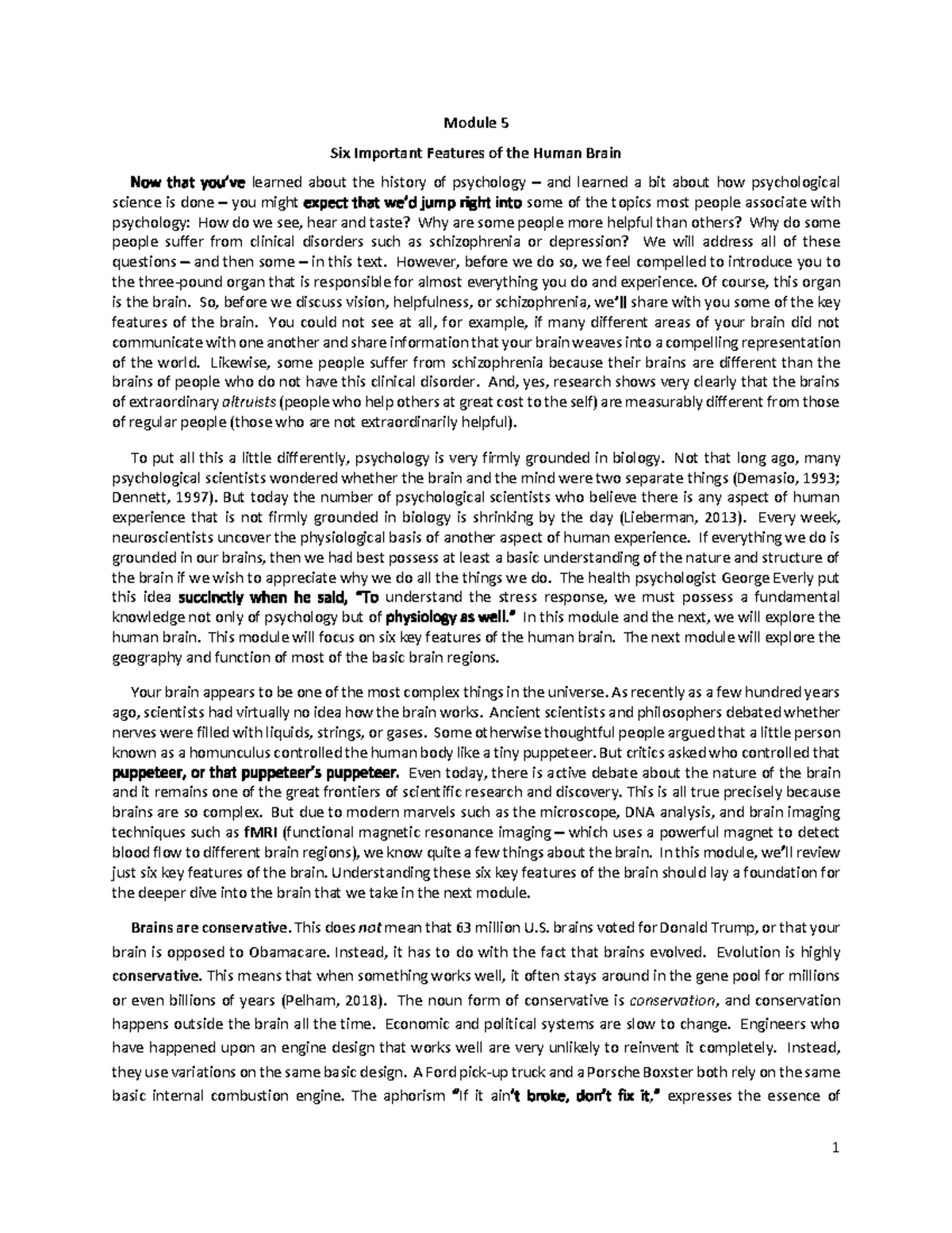 Module 5: Six Key Features of the Human Brain Explained - Studocu