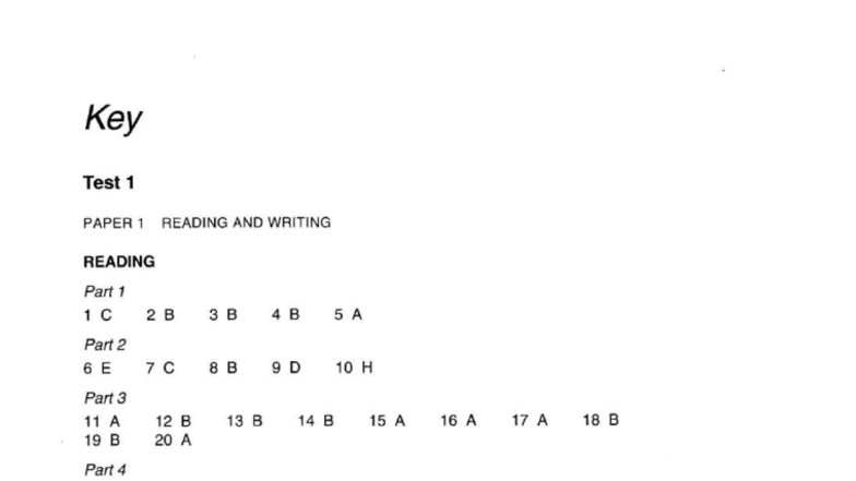 Key Test 1 - Reading & Writing, Listening Answers and Comments - Studocu
