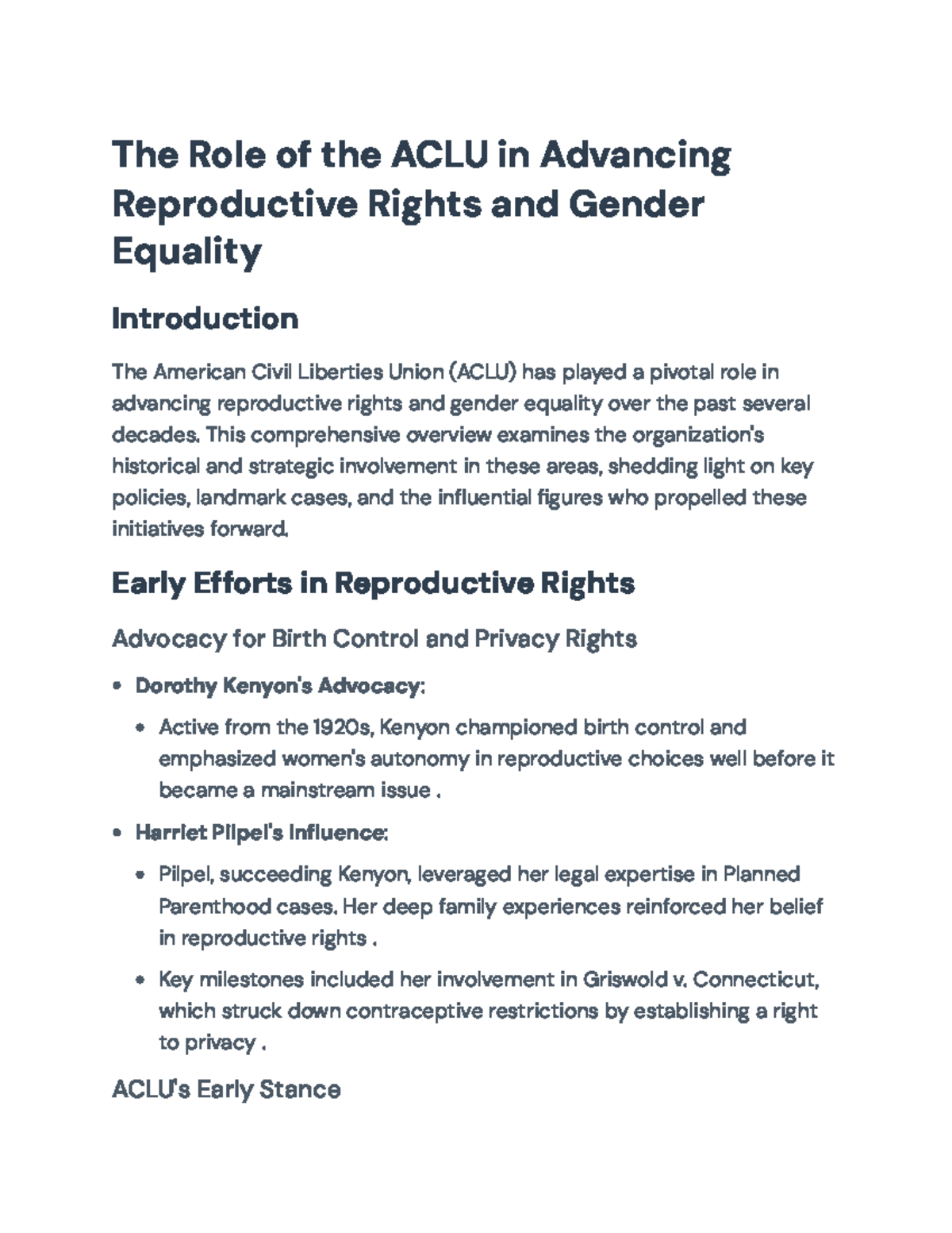 The Role of the ACLU in Advancing Reproductive Rights and Gender ...