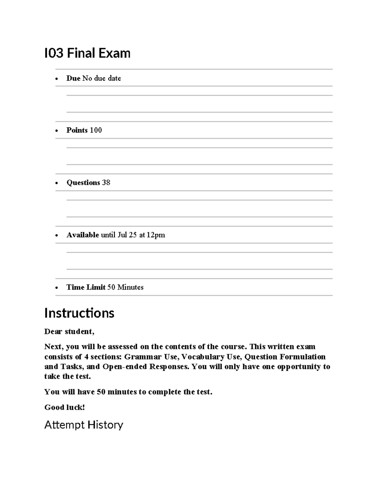I03 Final Exam - Adv 3 Assessment Guide - Studocu