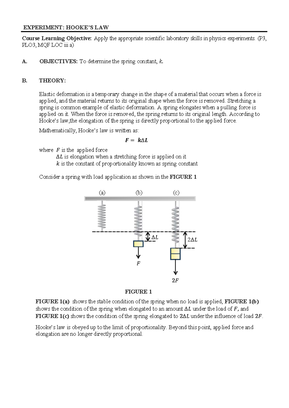 Experiment: Hooke's Law Analysis (SP015) - Studocu