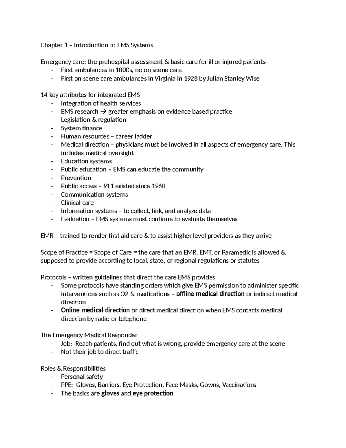 EMR 101 Final Exam Notes: Summary on Emergency Medical Responder - Studocu