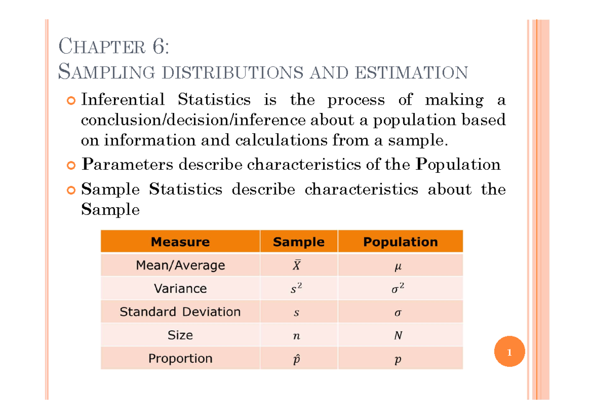 Chapter 6: Sampling distributions and estimation in inferential statistics - Studocu