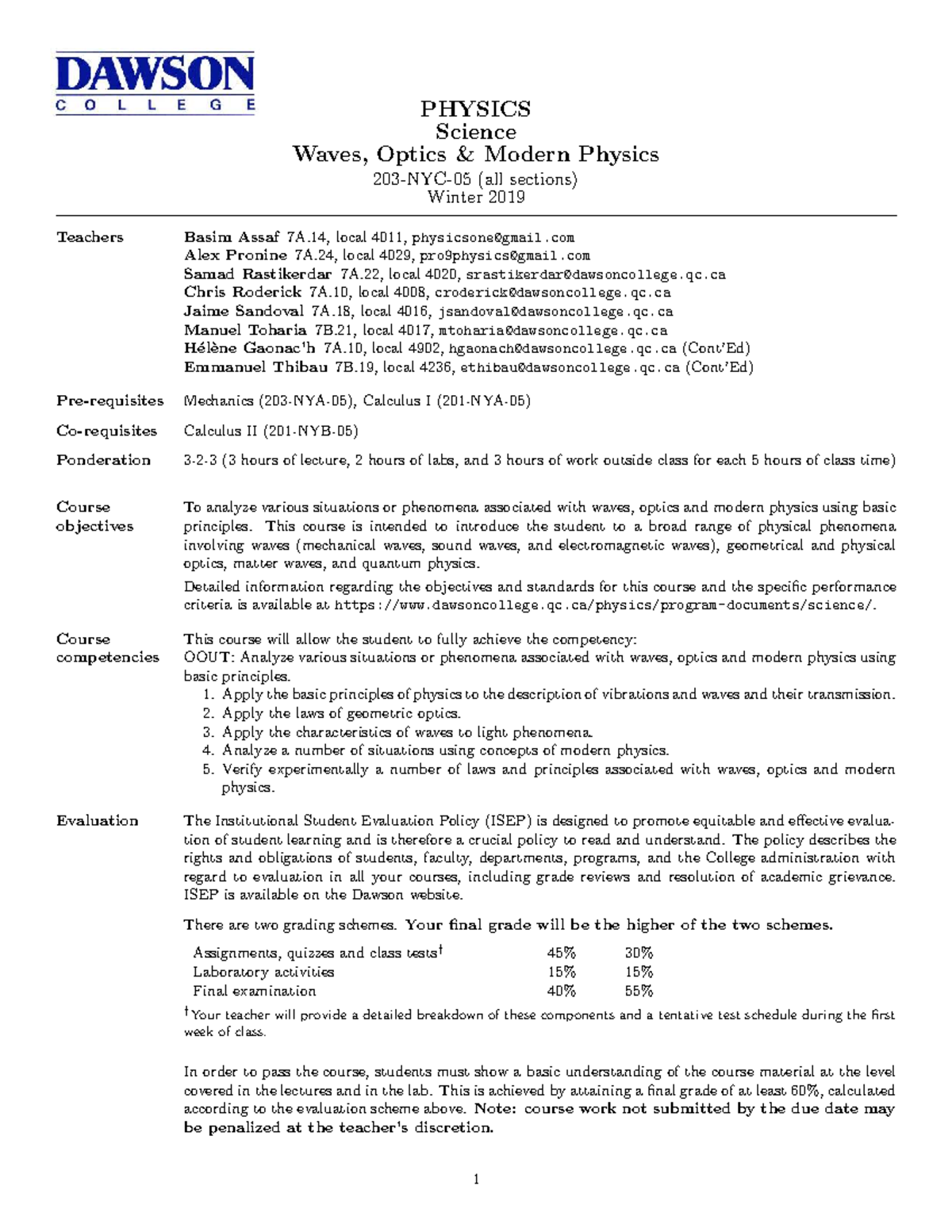 PHYSICS 203-NYC-05 Waves, Optics & Modern Physics Overview Winter 2019 - Studocu