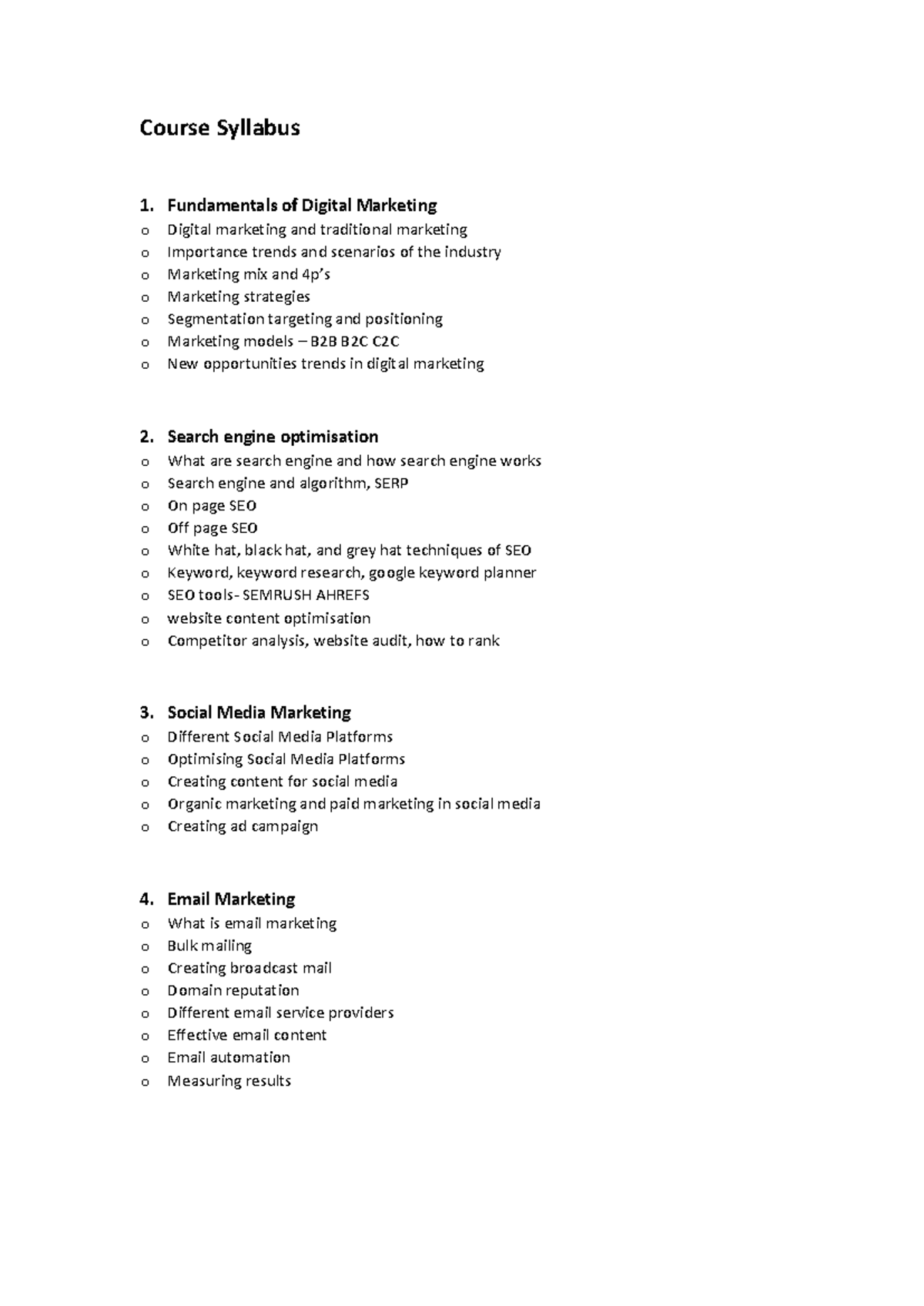 Digital Marketing Syllabus: Key Concepts & Strategies Overview - Studocu