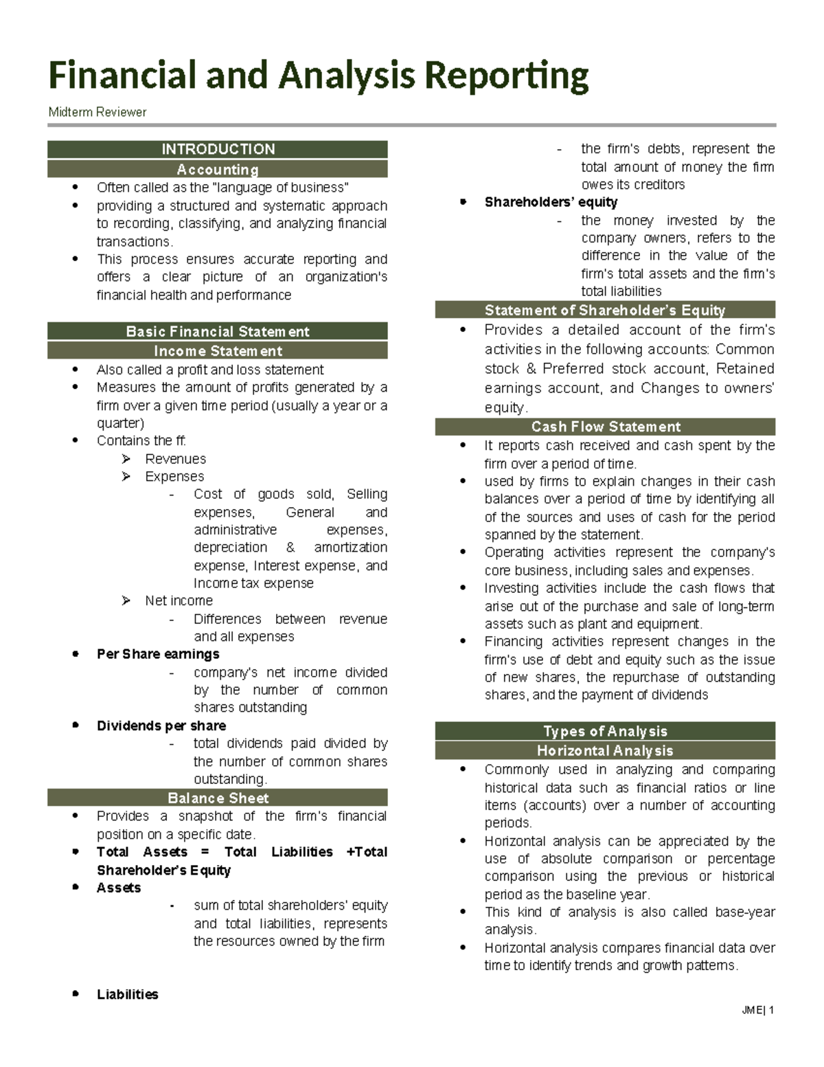 FAR 101 Midterm Reviewer: Financial Analysis & Reporting Essentials - Studocu