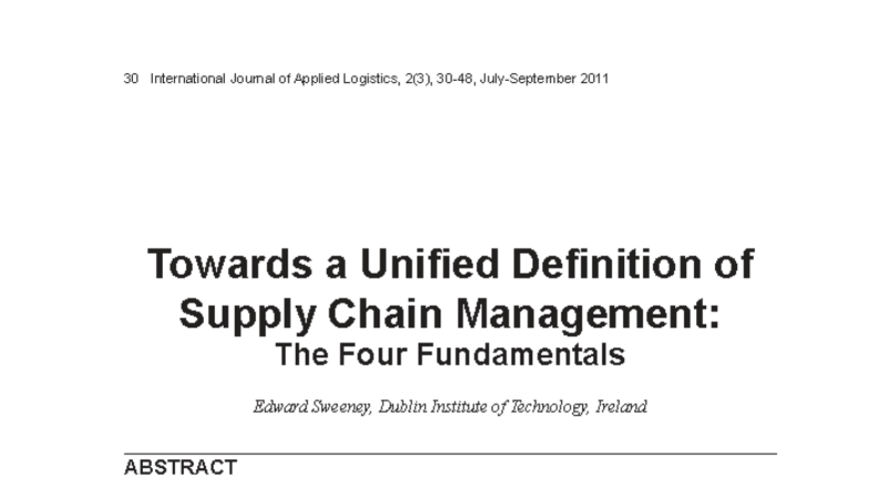 12. Towards a Unified Definition of SCM: The Four Fundamentals - Studocu