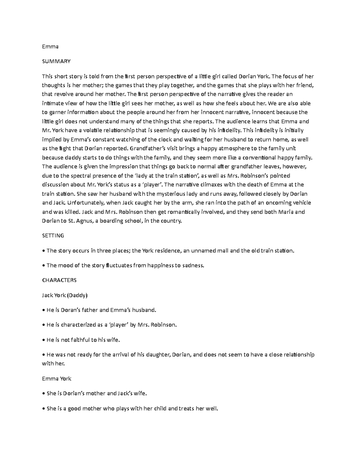 Emma: A Summary and Analysis of Themes from the Novel - Studocu