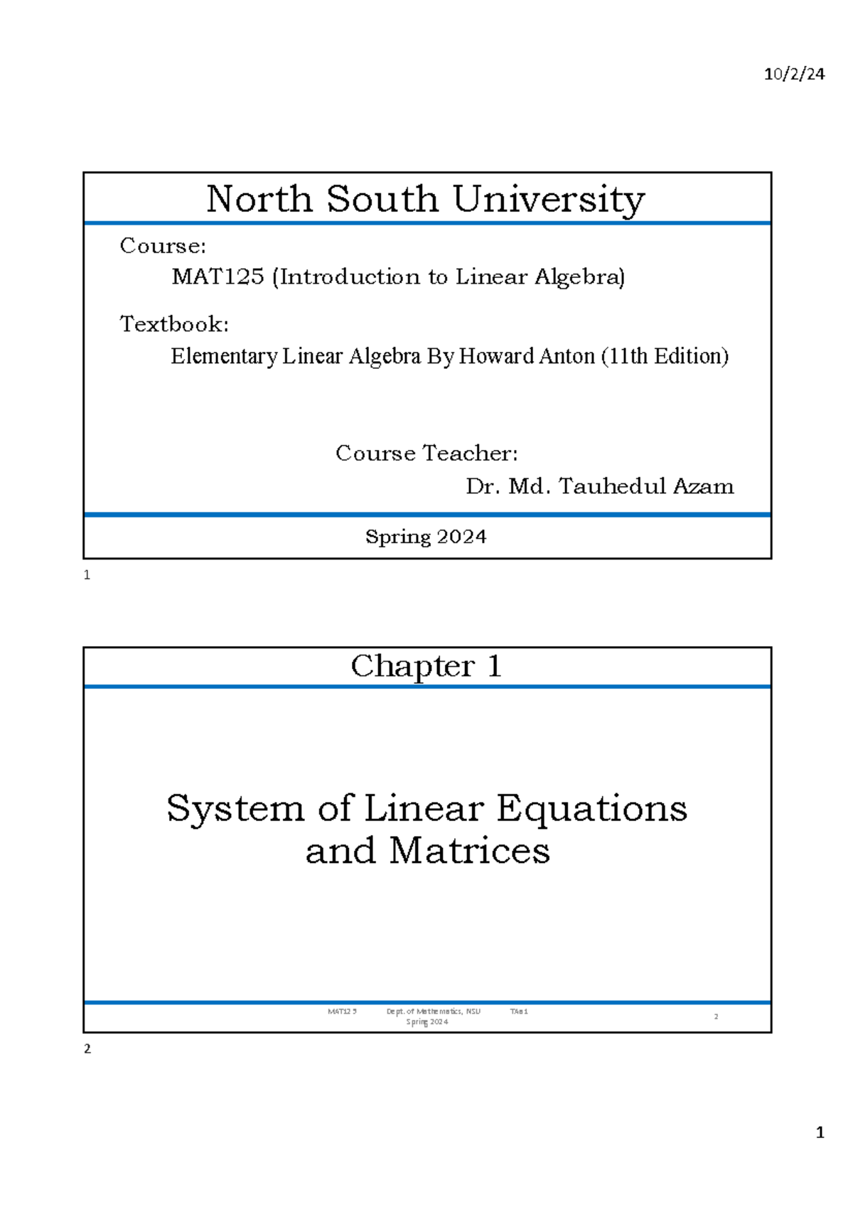 MAT125 Ch 1 - ch;1 - Spring 2024 Course: MAT125 (Introduction to Linear ...