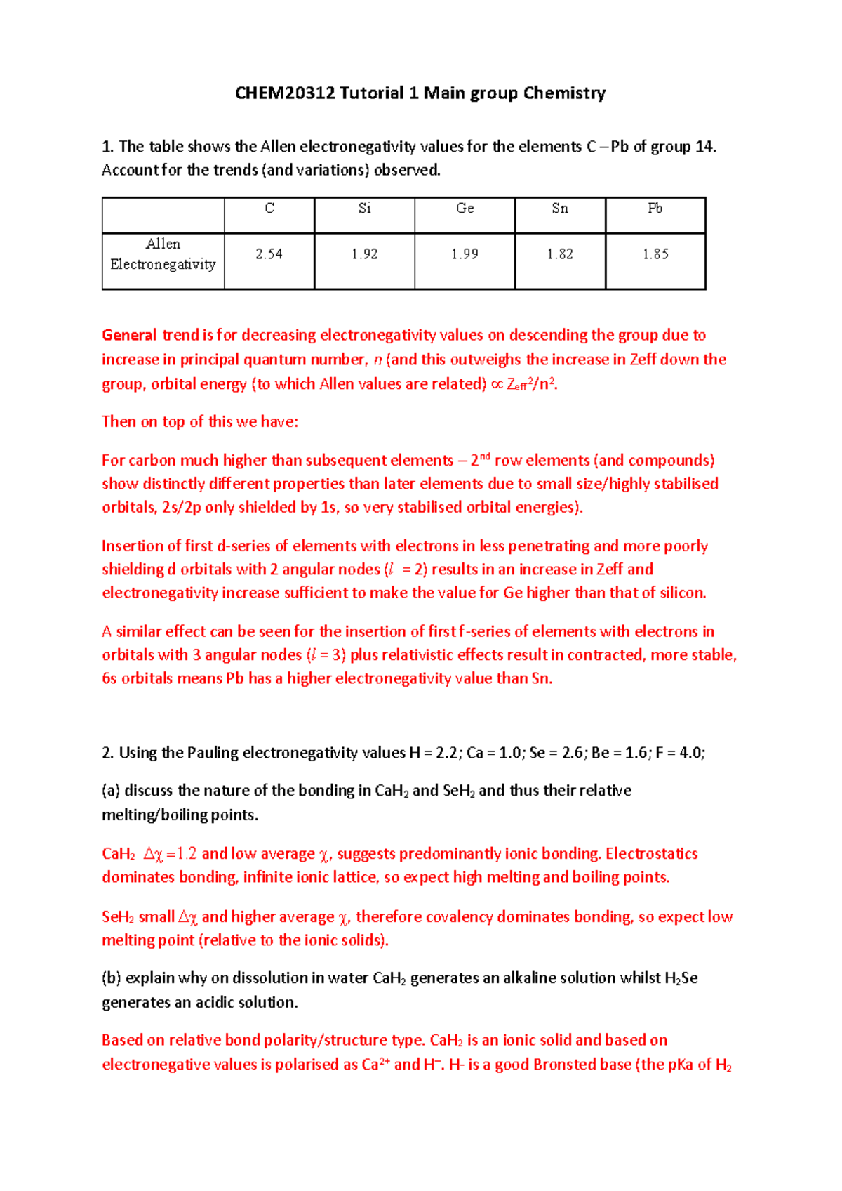 CHEM20312 Tutorial 1: Main Group Chemistry Trends & Bonding Analysis ...