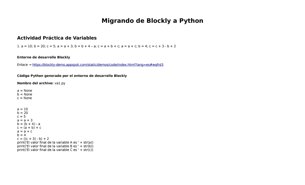 Migrando de Blockly a Python: Actividades Prácticas y Ejercicios - Studocu