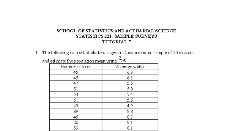 STATISTICS 221: SAMPLE SURVEYS TUTORIAL 7 - DATA ANALYSIS - Studocu