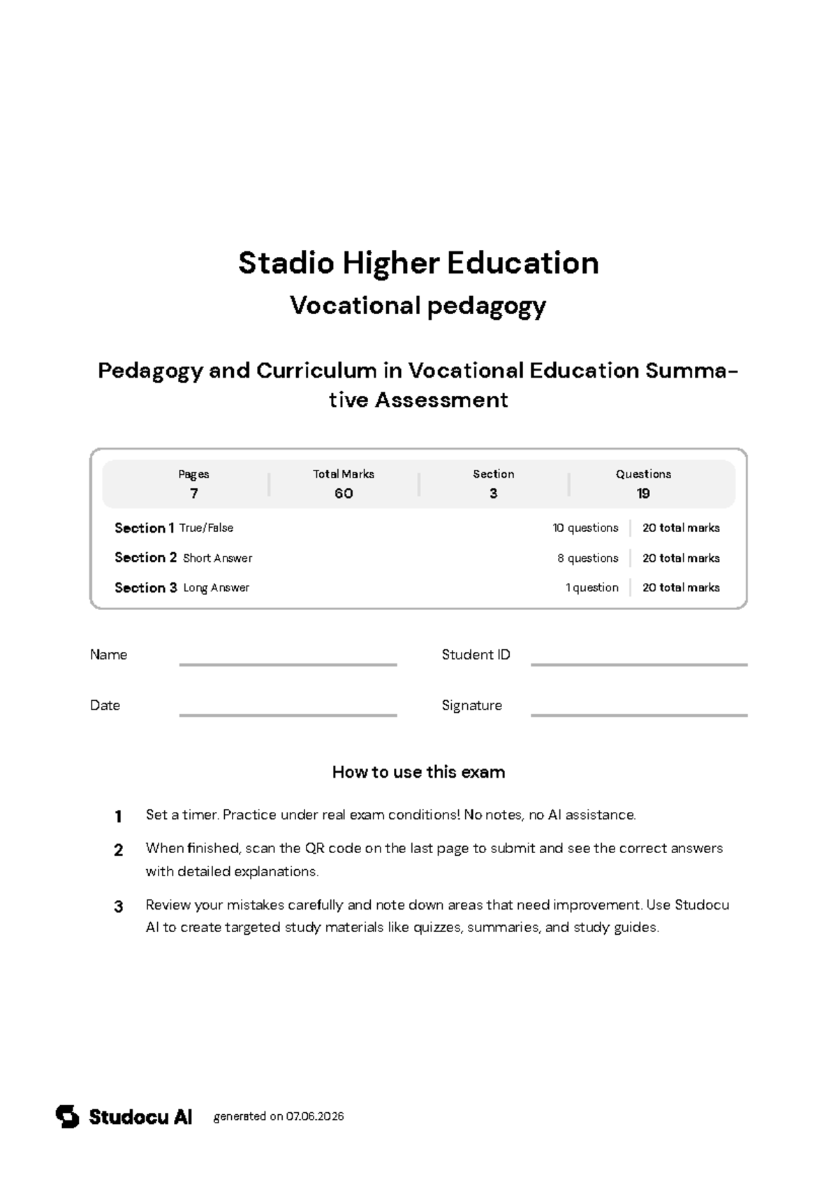 VPC172 Final Exam: Pedagogy and Curriculum Assessment - Studocu