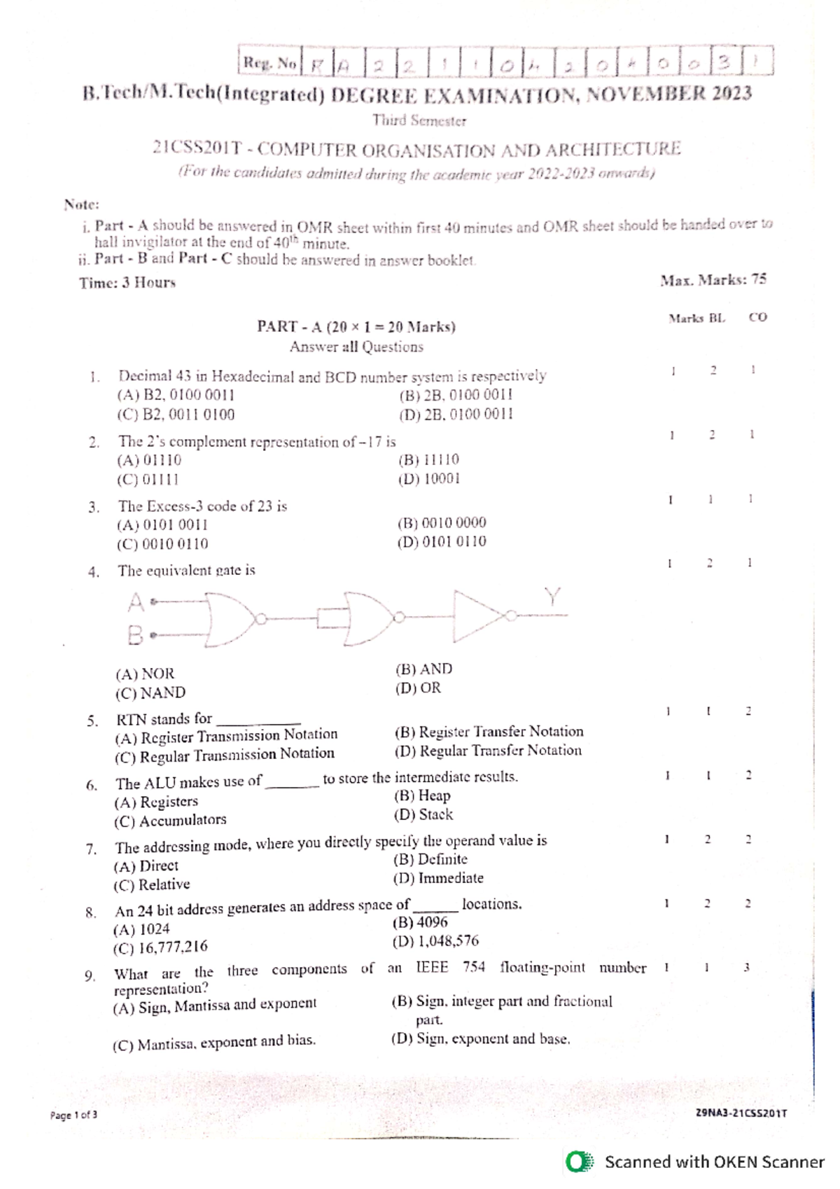 COA 21CSS201T Final Exam Question Paper - Nov 2023 - Studocu
