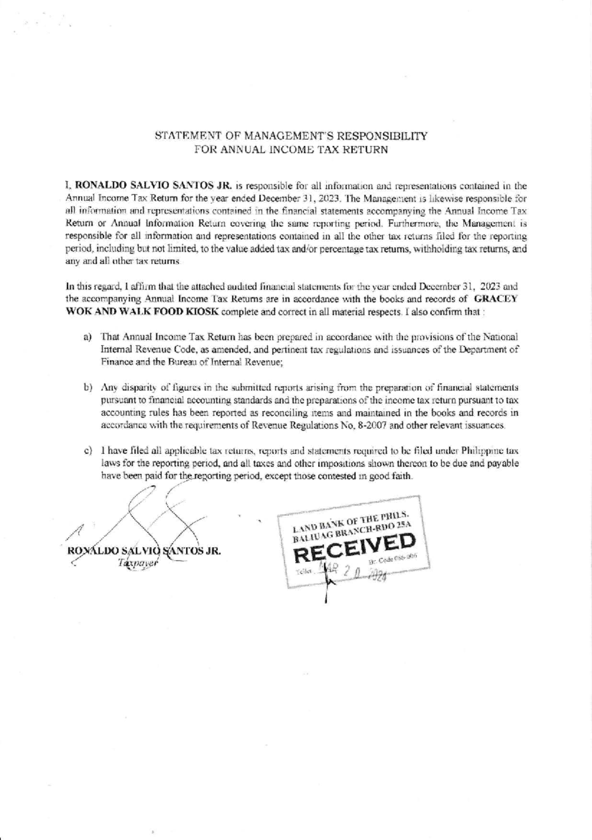 Annual Income Tax Return ITR 06 - Responsibility Statement 2023 - Studocu