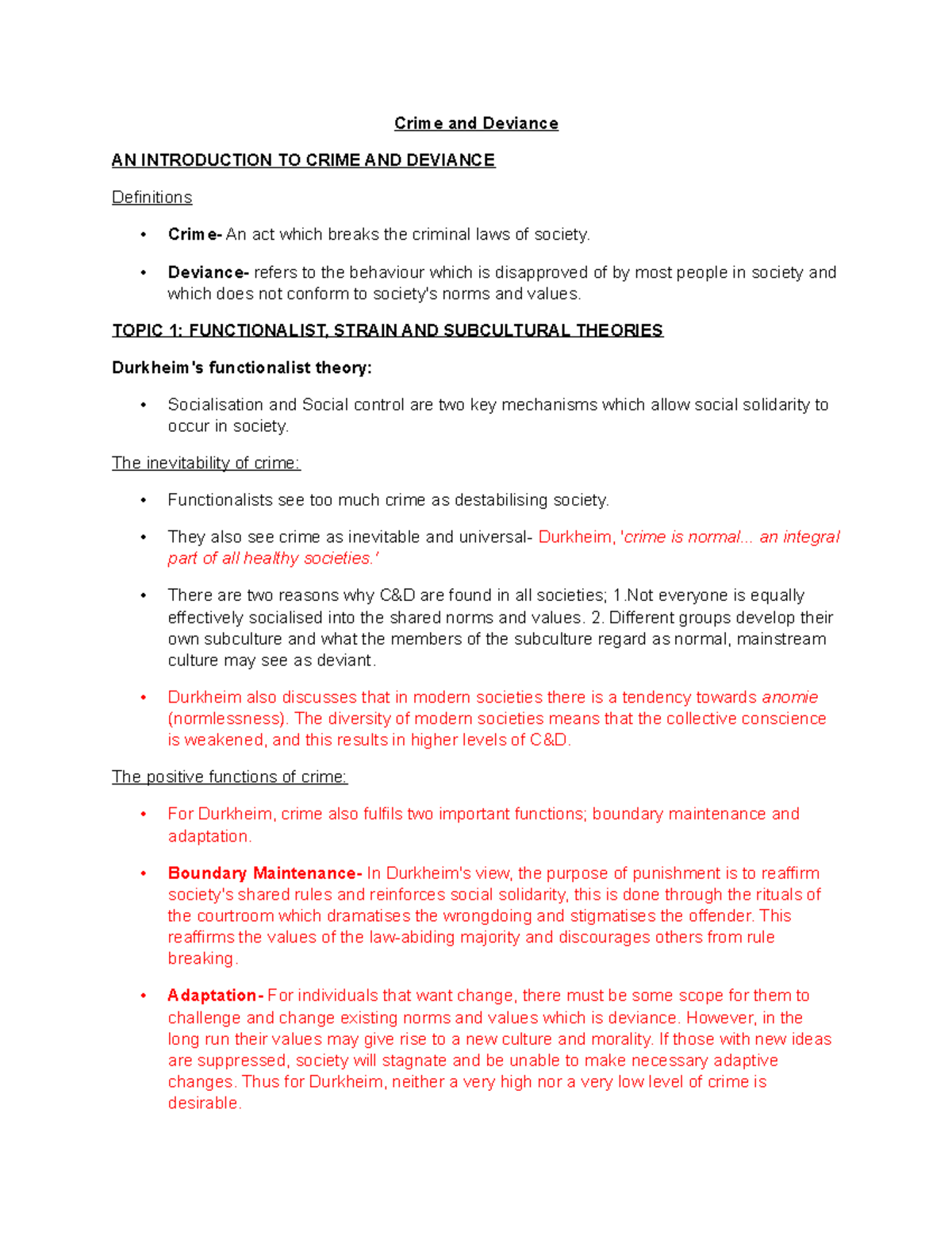 A2 Sociology Notes: Understanding Crime and Deviance Perspectives - Studocu