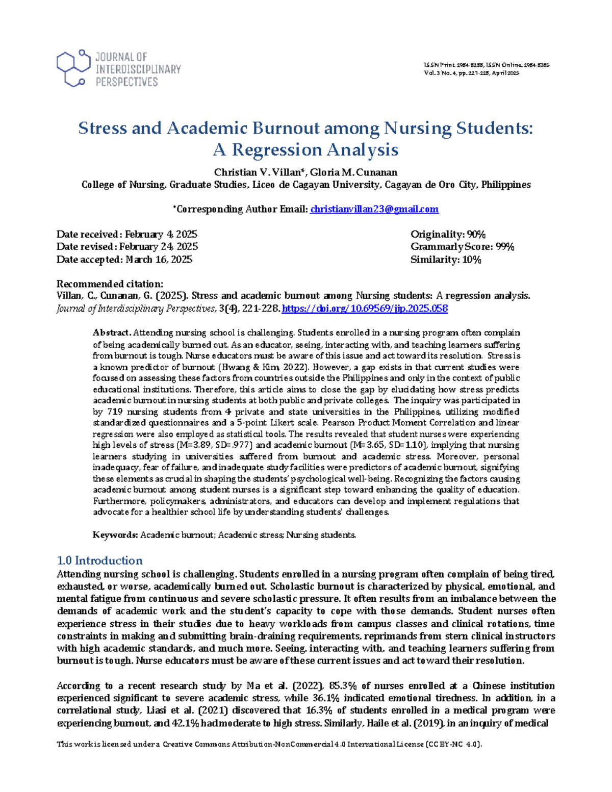 Stress and Academic Burnout in Nursing Students: A Regression Study ...