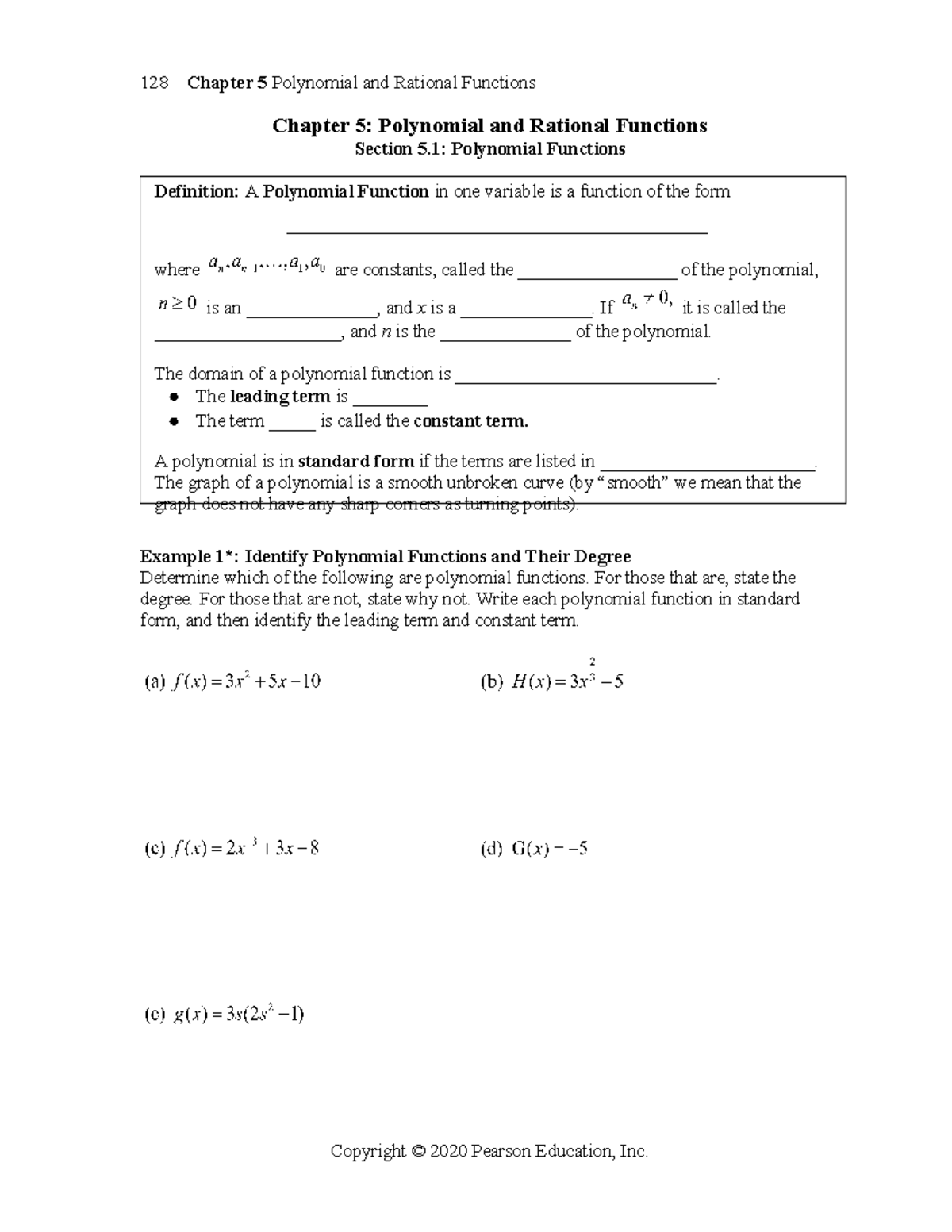 Chapter 5.1: Polynomial Functions Worksheet Summary - Studocu