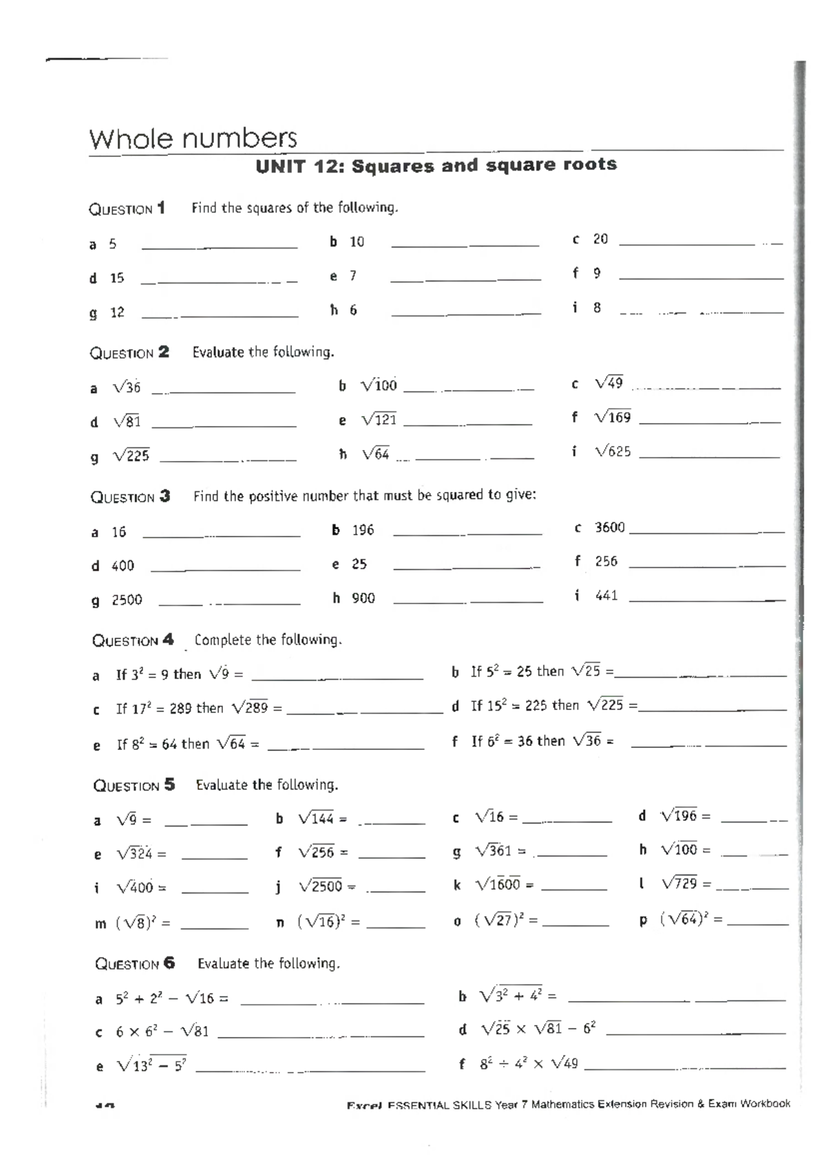 Square and Square Roots: Year 7 Math Extension Revision Workbook - Studocu
