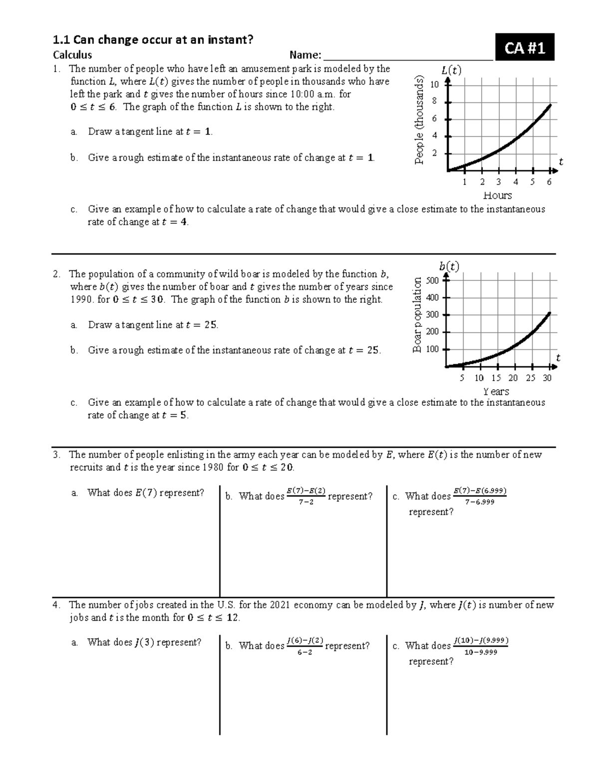 CA Calculus 1: Instantaneous Change and Rate of Change Analysis - Studocu