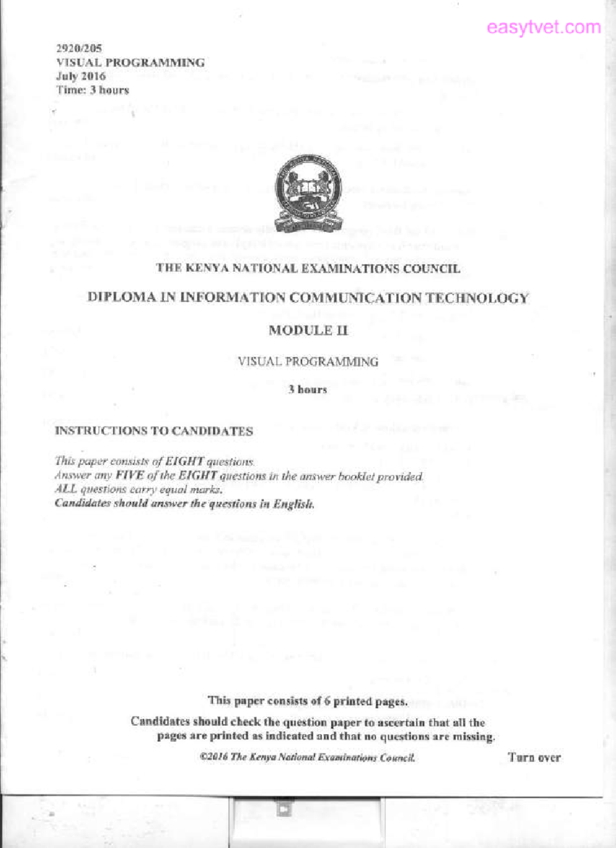 Visual Programming Past Paper - Diploma in ICT (Module II) - July 2016 ...