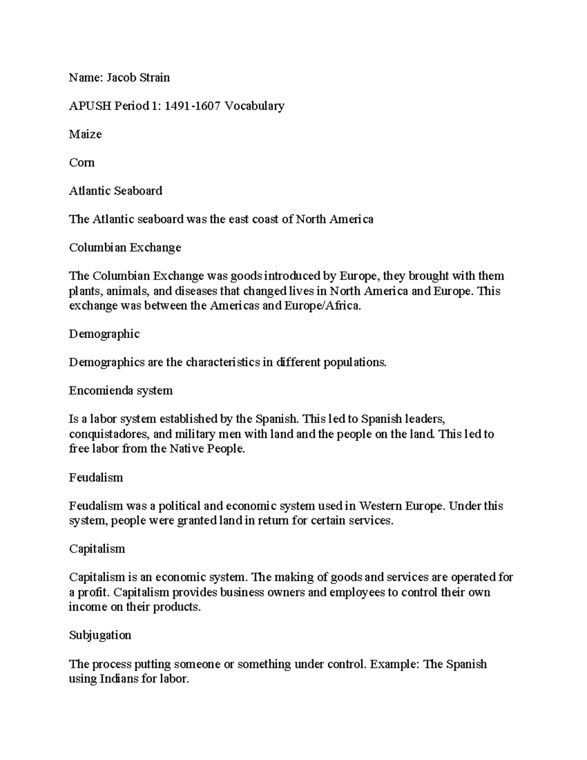 APUSH Period 1: Vocabulary Notes on Key Concepts and Terms - Studocu