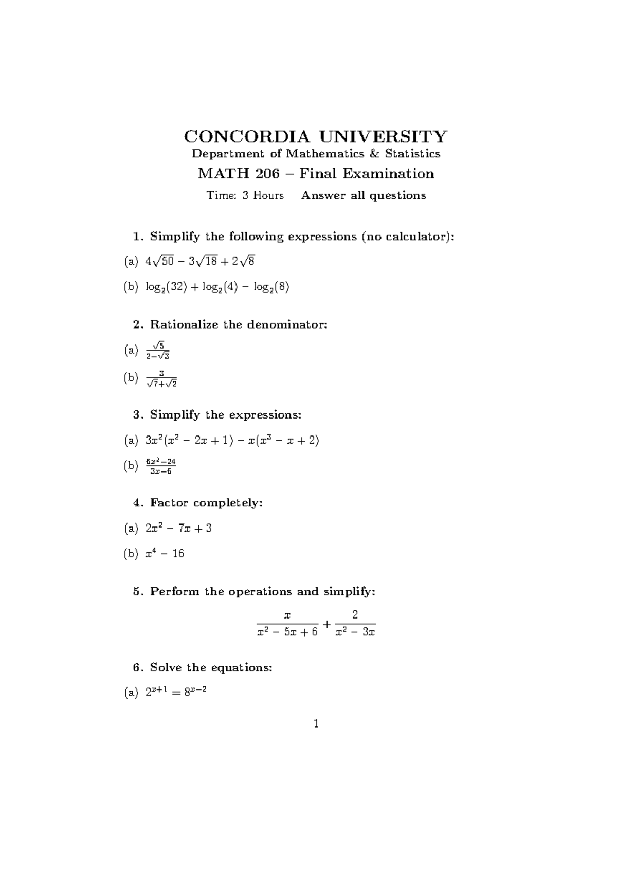 MATH 206 Final Exam Review - Key Concepts and Solutions - Studocu