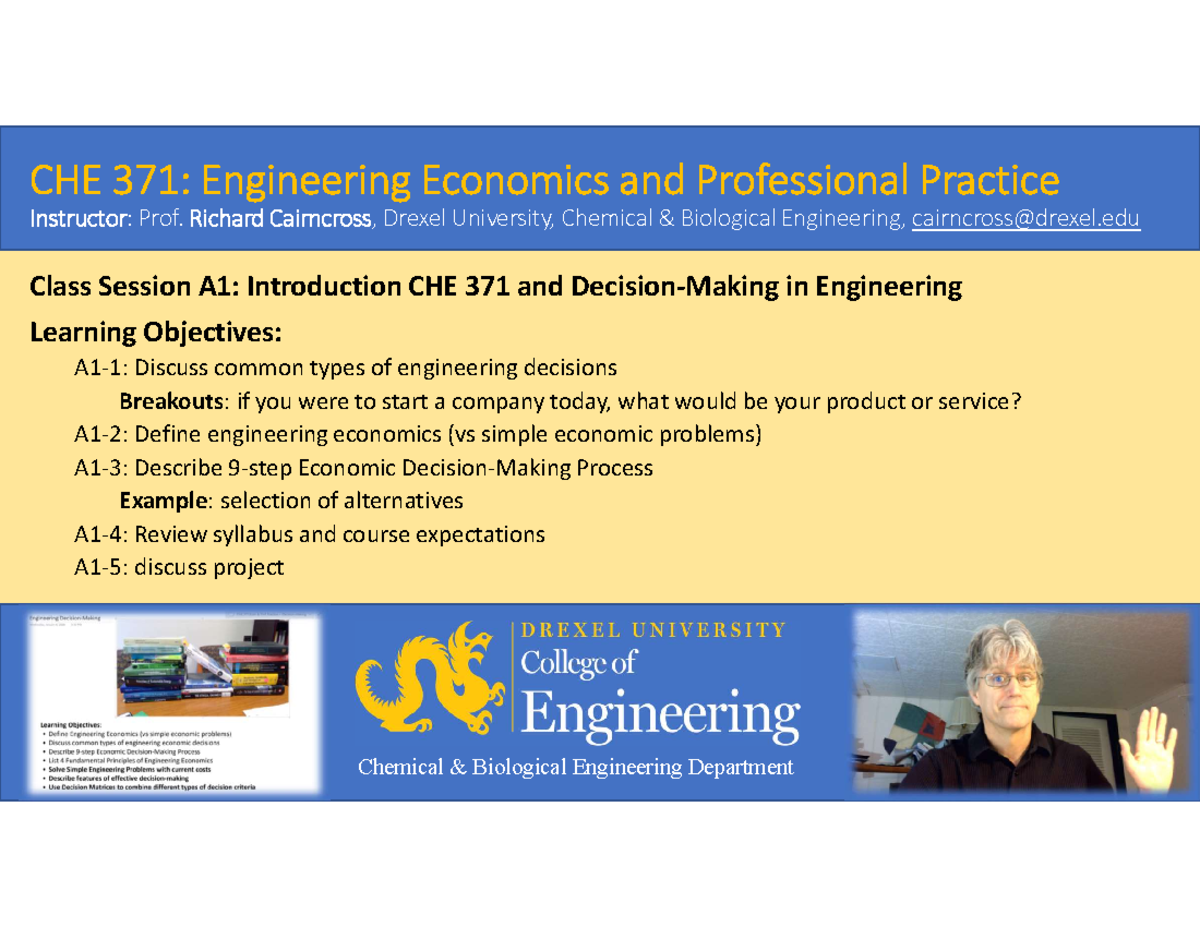 CHE 371: Intro to Engineering Economics and Decision-Making Process ...
