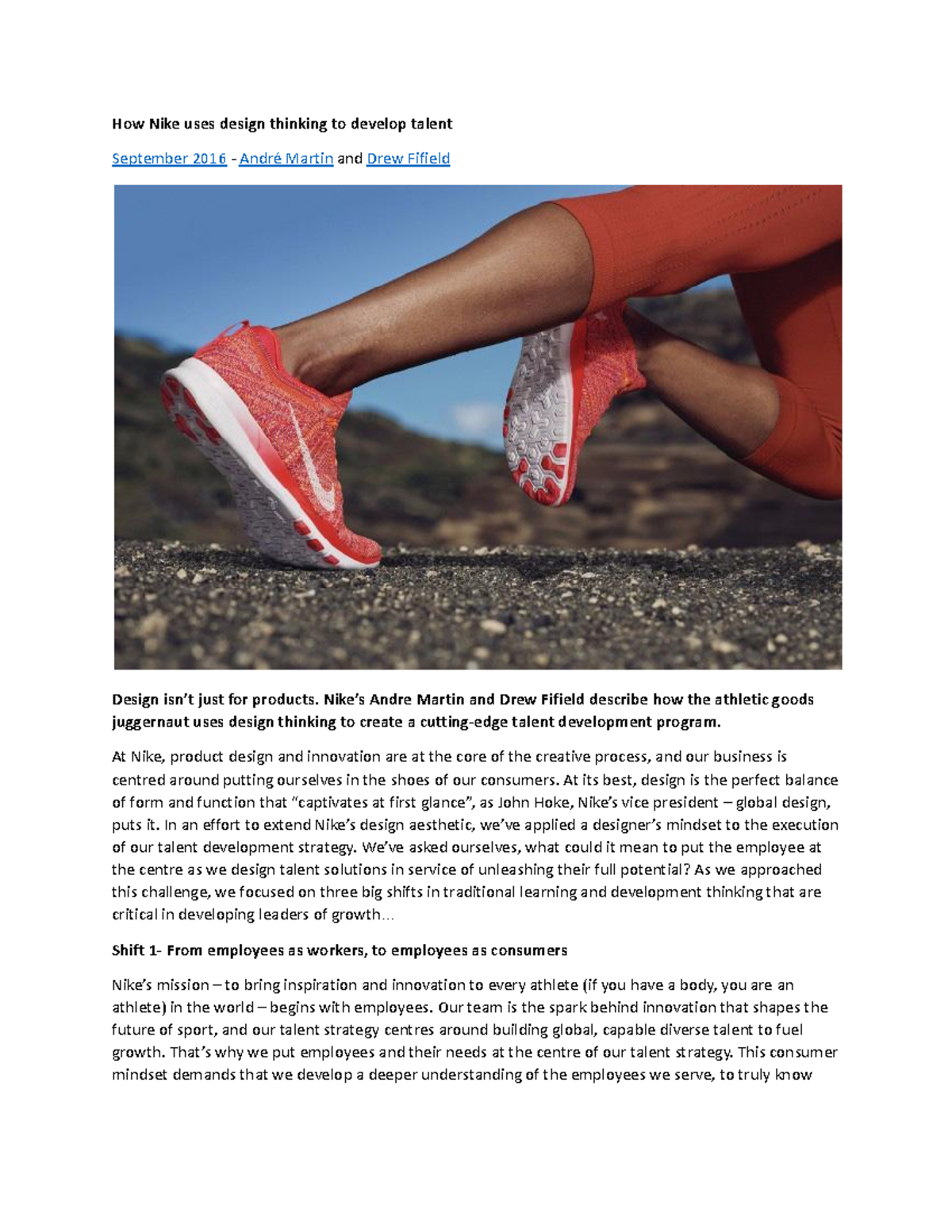 Nike Design Thinking in Talent Development Case Study - Studocu