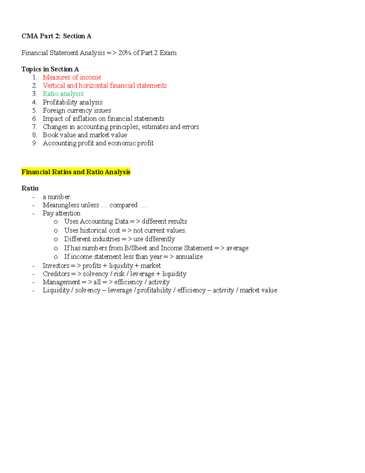 CMA A2 1 Liquidity Ratios Analysis and Exam Preparation 2023 - Studocu