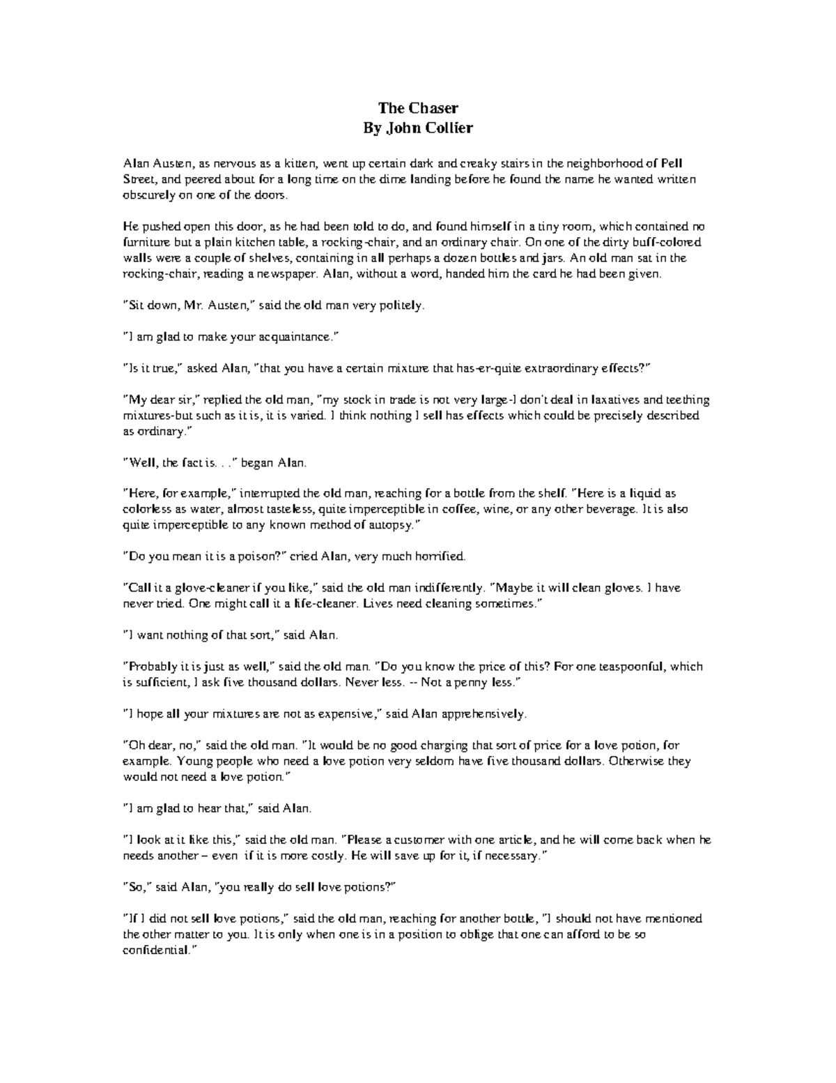 5th Story - The Chaser by John Collier - Analysis & Summary - Studeersnel