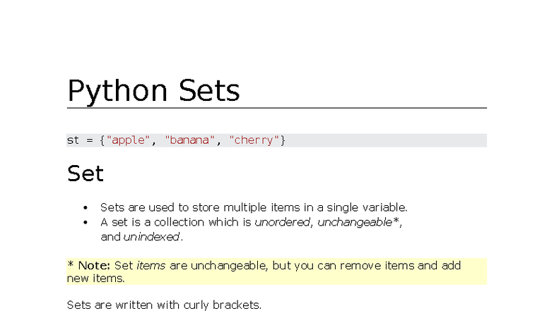 Python Sets: Understanding Unordered Collections in Python - Studocu